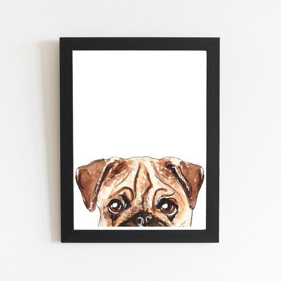 Art | Pug Print Peek A Boo Wall Art Cute Dog Pug Gift Idea French ...